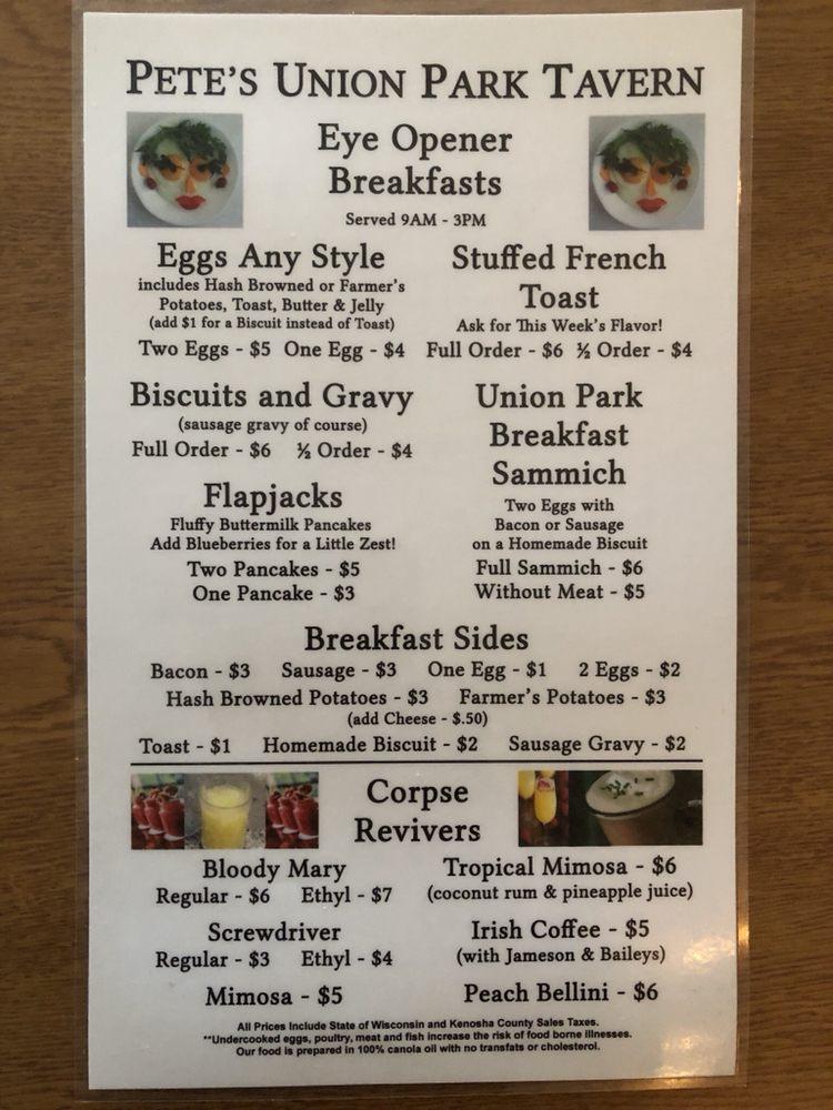 Menu at Union Park Tavern pub & bar, Kenosha
