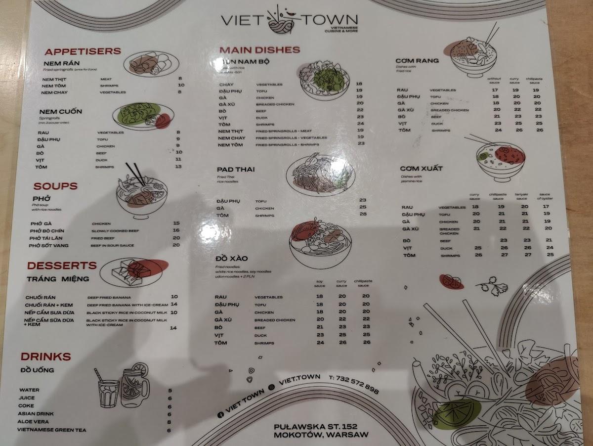 Menu at Viet Town restaurant, Warsaw, Puławska 152