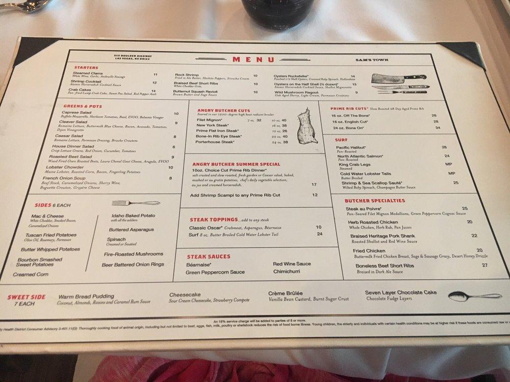 Carta de The Angry Butcher Steakhouse, Las Vegas
