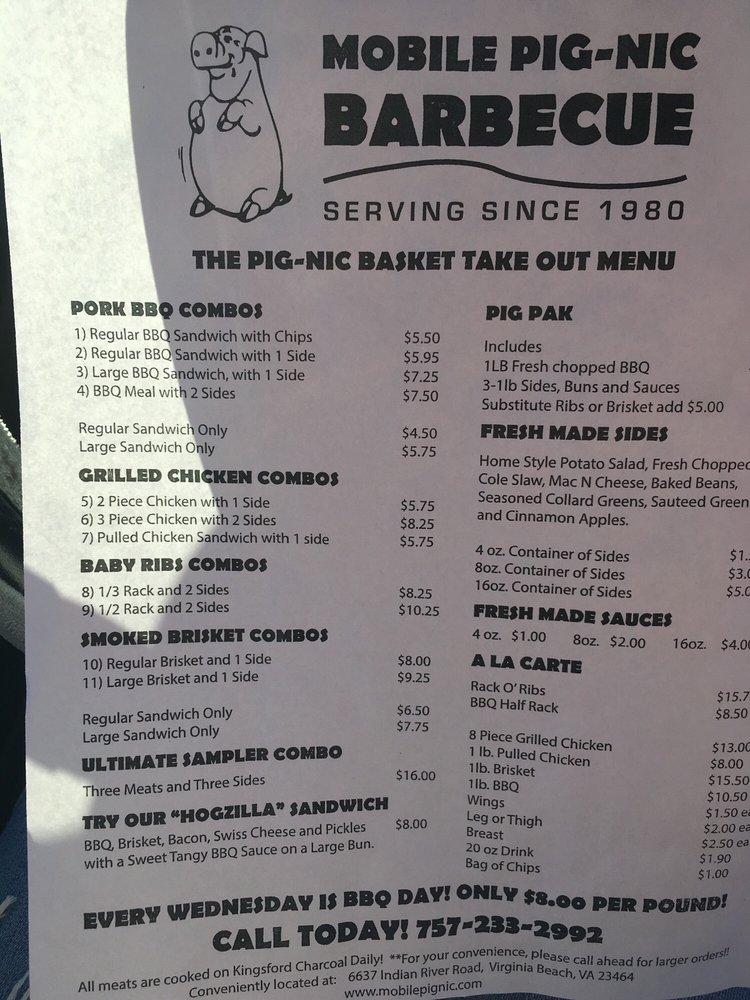 Menu at The Pig Shop BBQ, Virginia Beach, Indian River Rd
