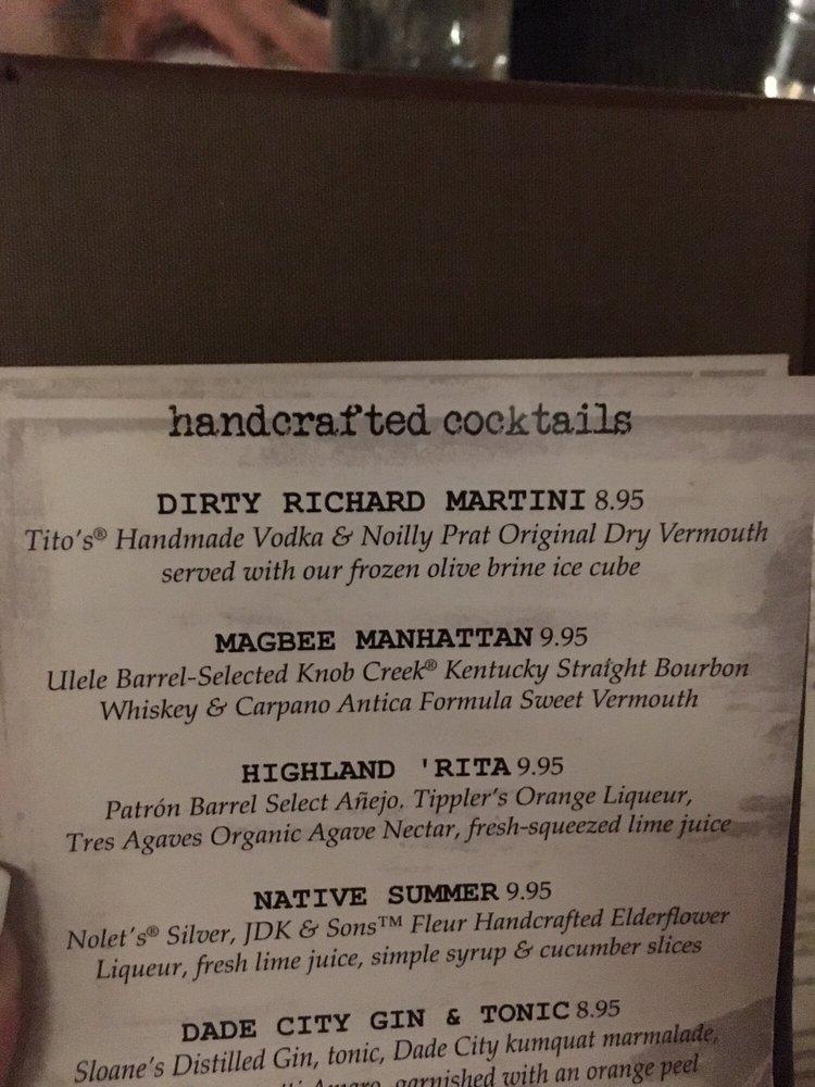 Menu at Ulele restaurant, Tampa, N Highland Ave