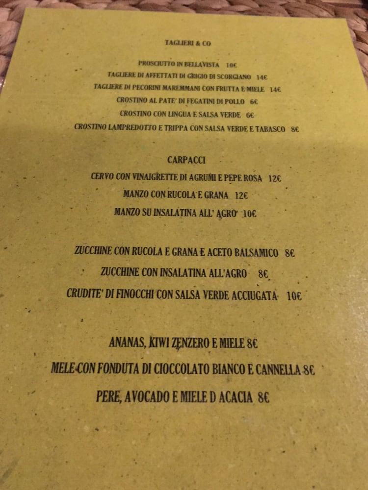 Menu at A Crudo restaurant, Florence