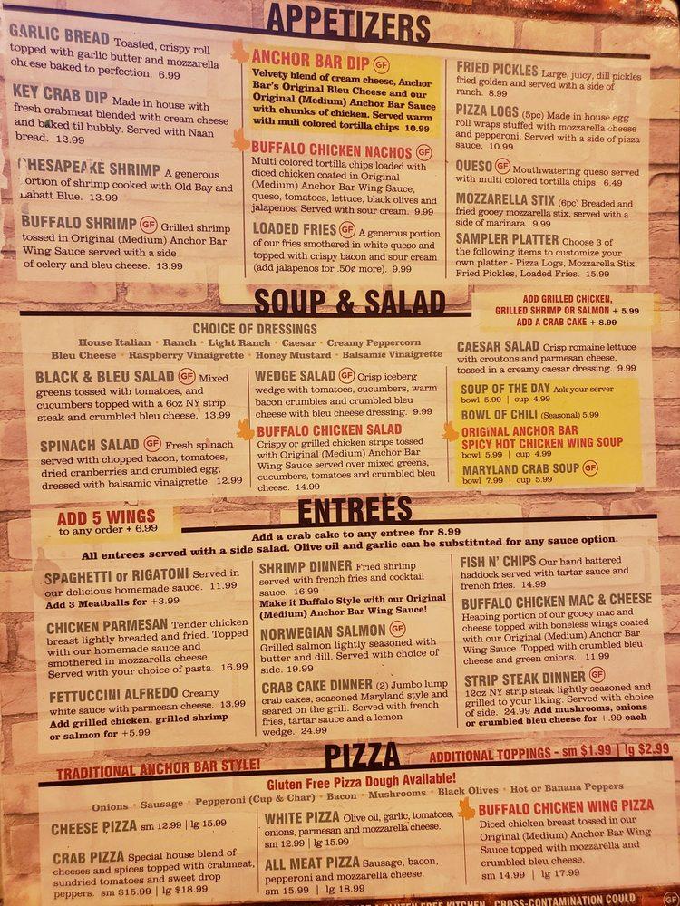 Menu at Anchor Bar Frederick, Frederick