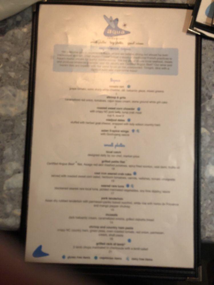 Menu at Aqua Restaurant, Beaufort