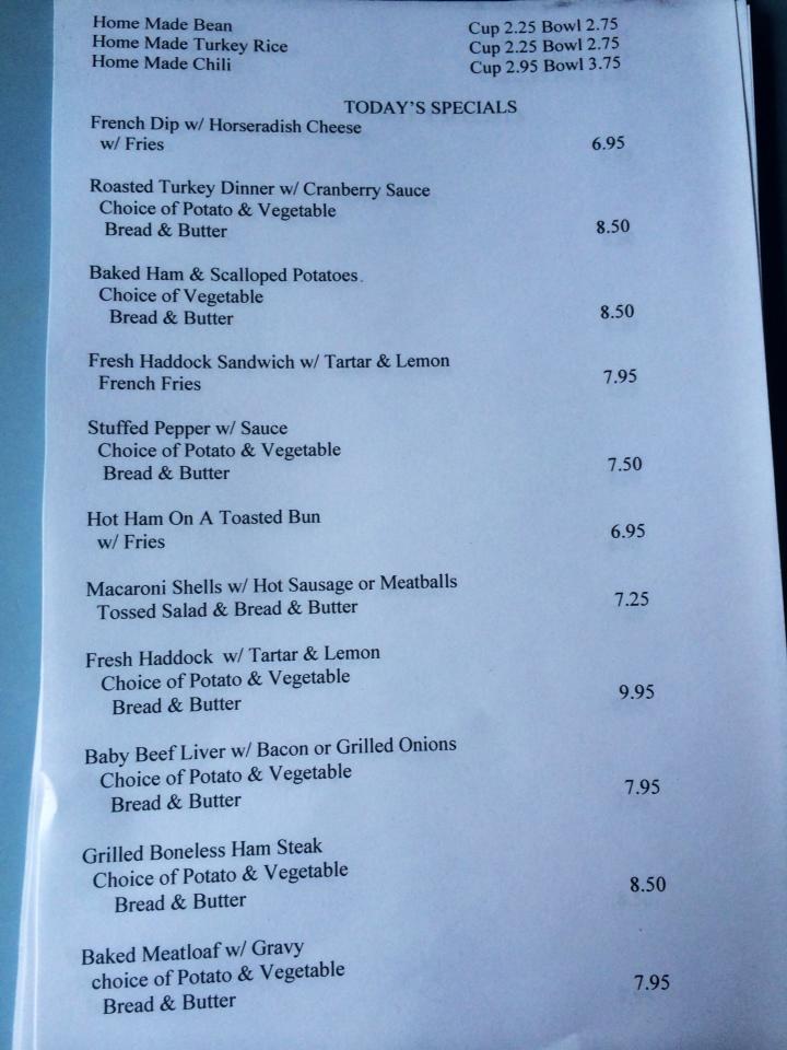 Menu at Eddie's Paramount Diner restaurant, Rome