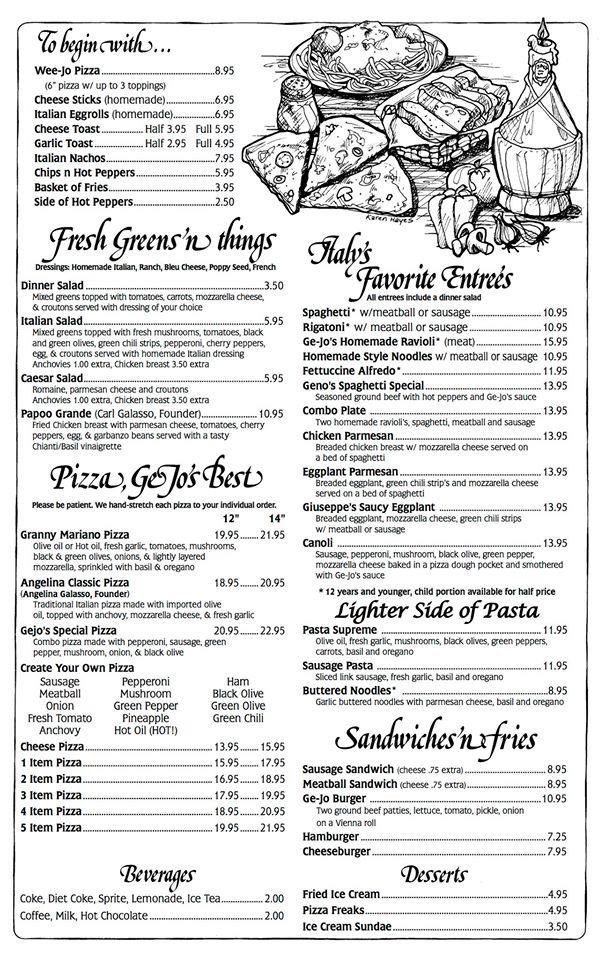Menu at GeJo's Original restaurant, Centennial