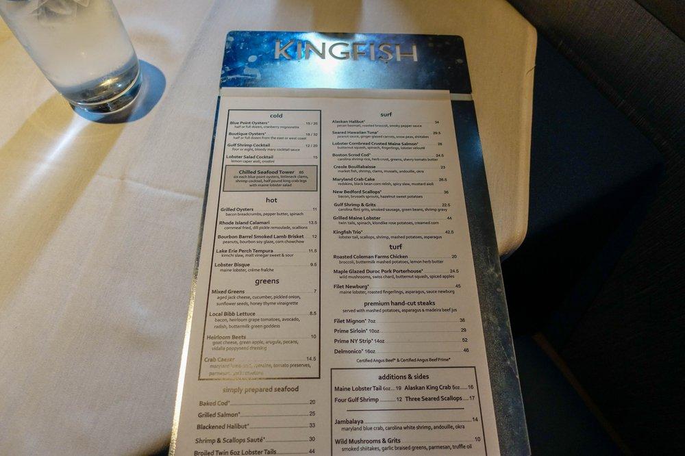 Menu at Kingfish restaurant, Montrose-Ghent