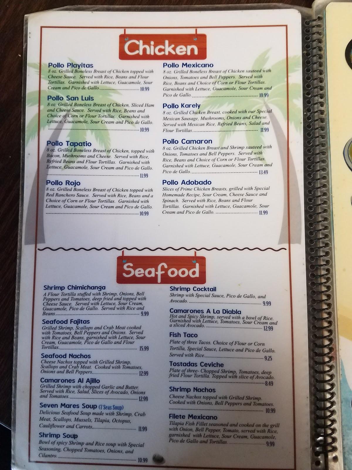 Menu at Las Playitas Rosebud restaurant, Rose Bud