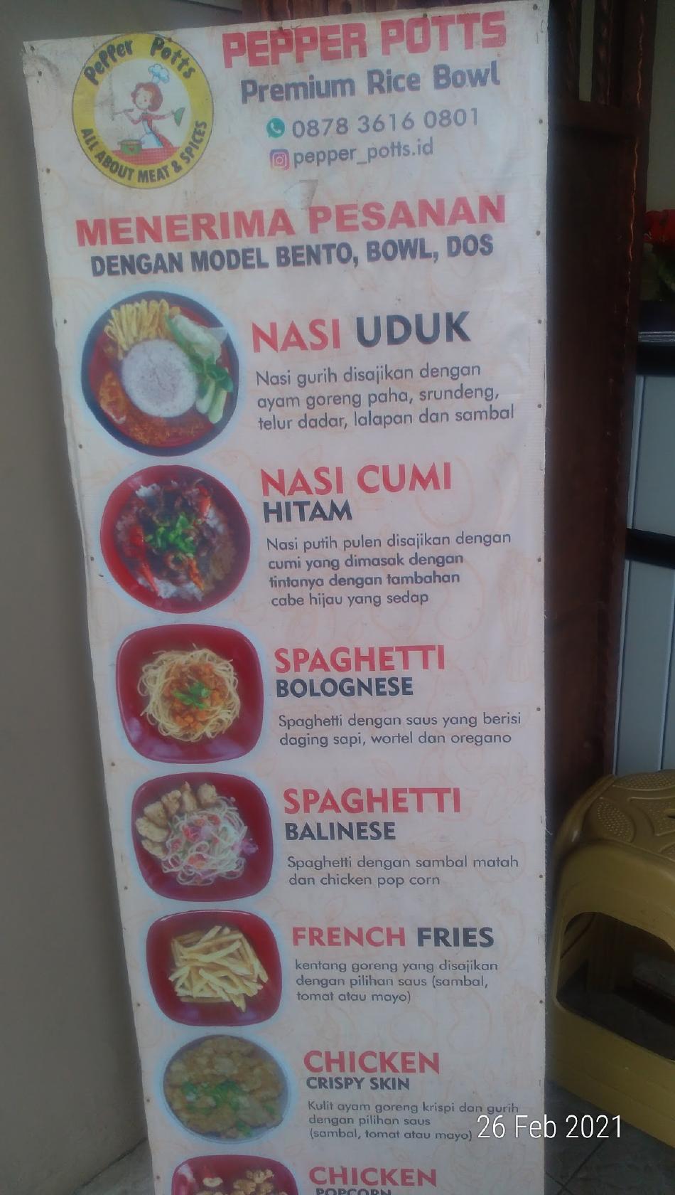 Menu at Pepper Potts restaurant, Kudus