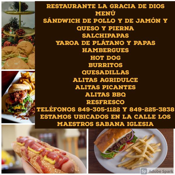 Menu at Restaurante la gracia de dios, Sabana Iglesia
