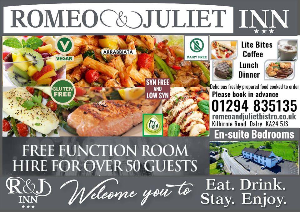 Menu at Romeo & Juliet Inn pub & bar, Dalry, Kilbirnie Road