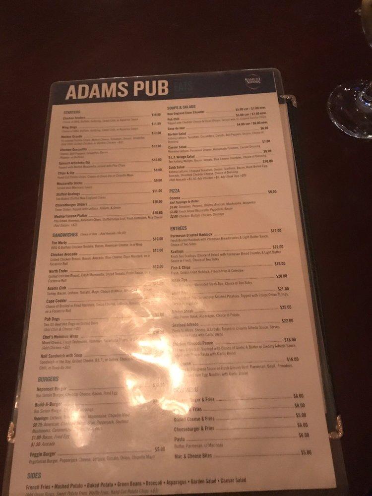 Menu at The Adams Pub, Quincy