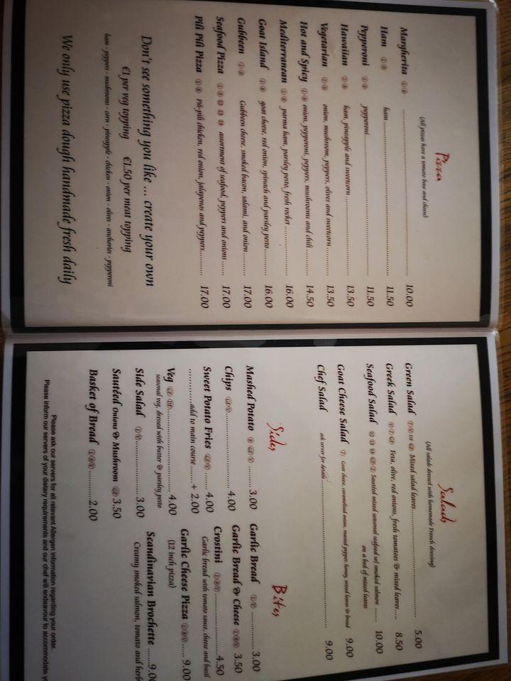 Menu at The New Haven restaurant, Schull