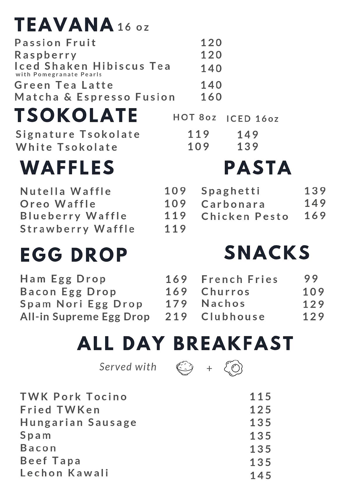Menu at The Weekend Kofi, Antipolo