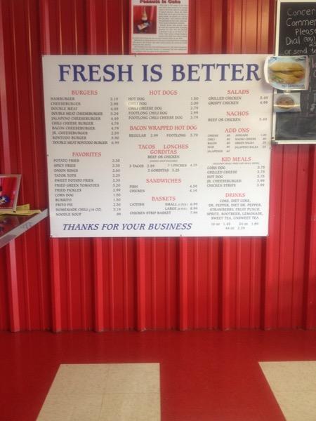 Carta de comida rápida Zesty Burger, Lufkin