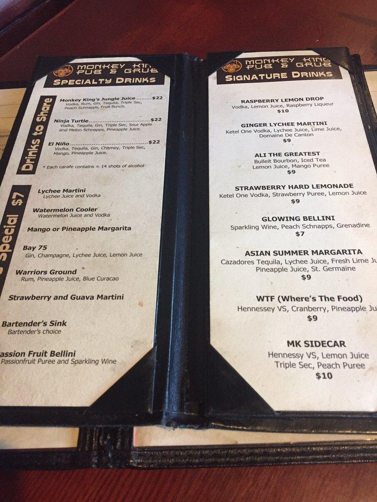 Menu at Monkey King Pub & Grub, Alameda