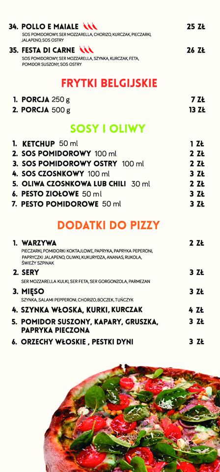 Menu at Pizza Drive pizzeria, Poland