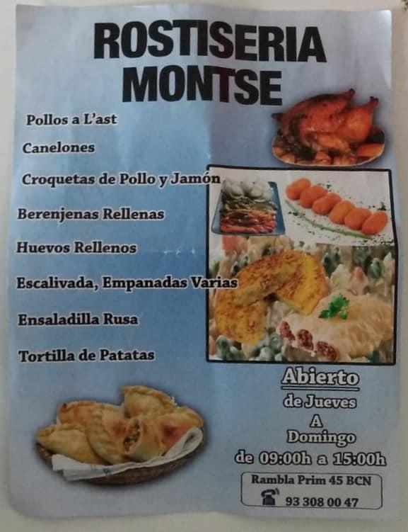Menu at Pizzeria Montse, Barcelona