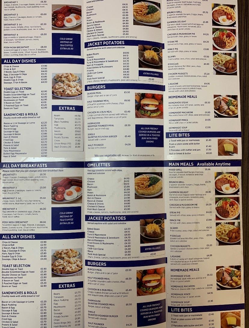 Menu at Posh-Nosh cafe, Dundee