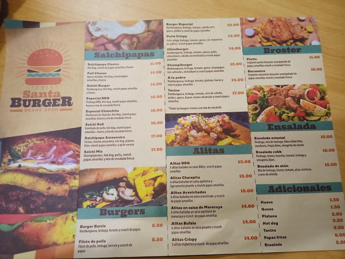 Menu at Santa Burger restaurant, El Agustino