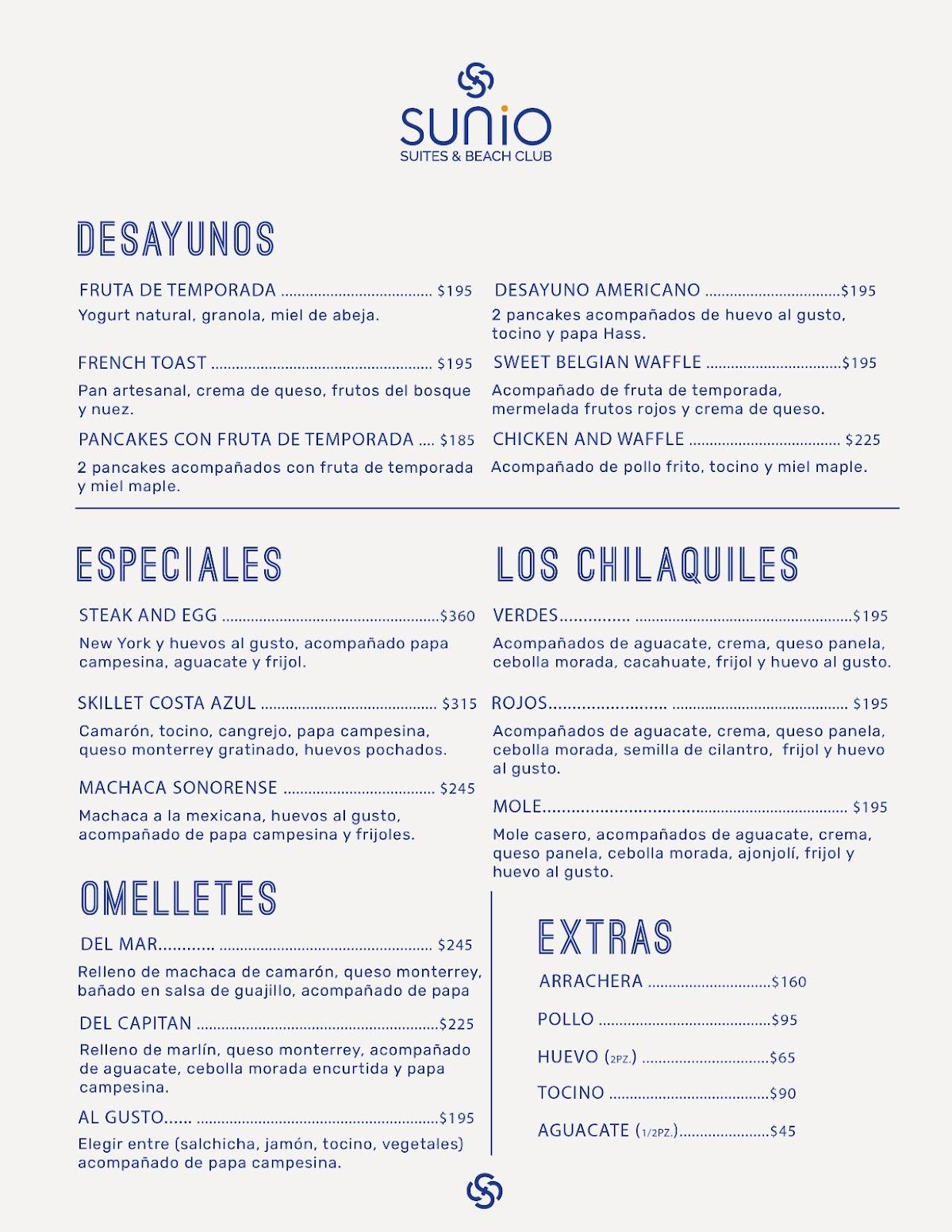 Menu at Sunio Beach Club, Rosarito