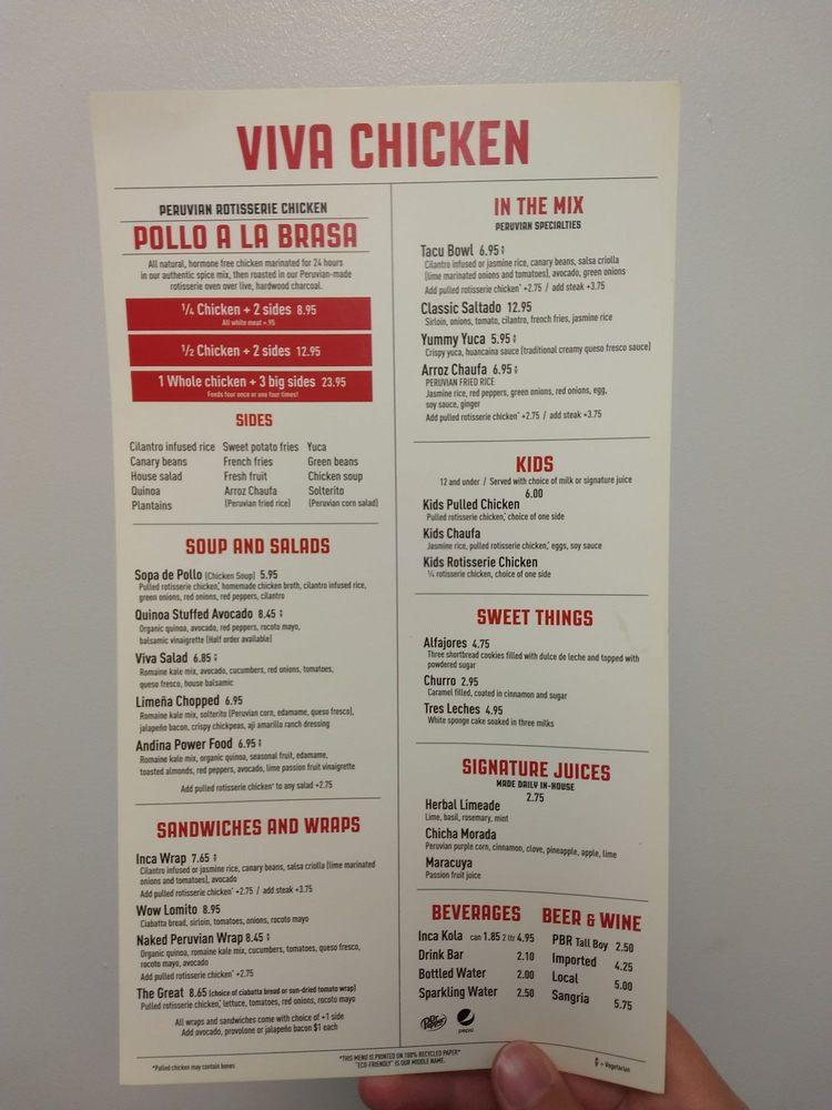 Menu at Viva Chicken restaurant, Greensboro, W Wendover Ave Suite 110