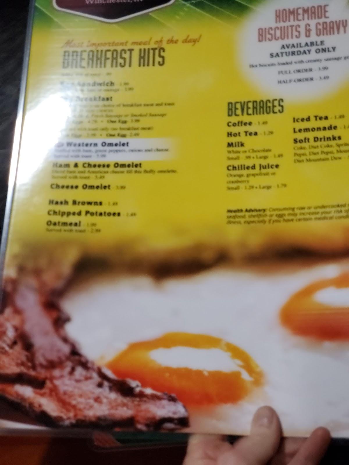 Menu at A & B Cafe, Winchester