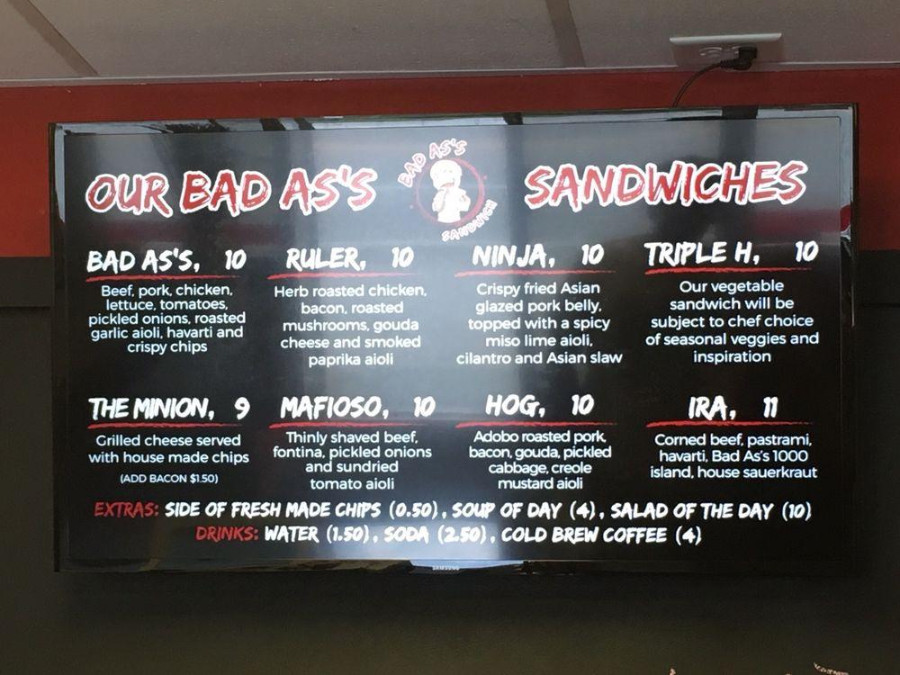Menu at Bad As's Sandwich PRIMROSE restaurant, Orlando, 207 N Primrose Dr