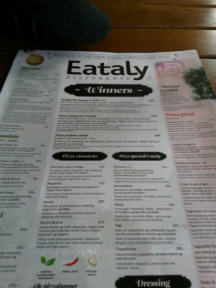 Menu at Eataly cafe, Oslo