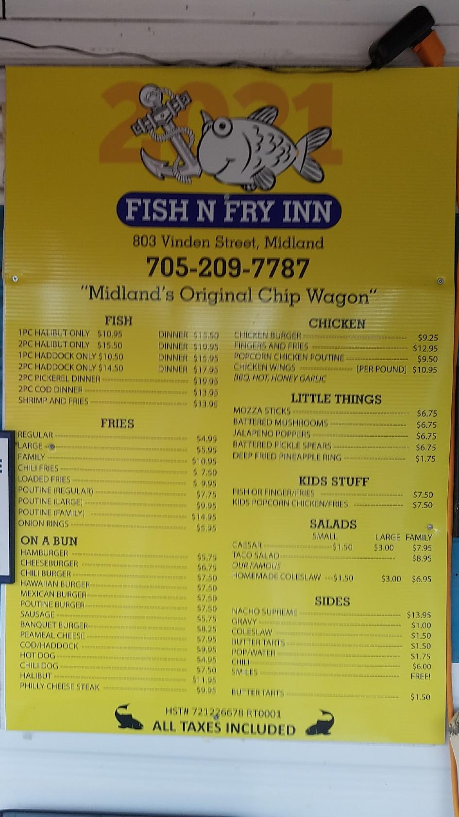 Menu at Fish N' Fry Inn restaurant, Midland, 803 Vindin St