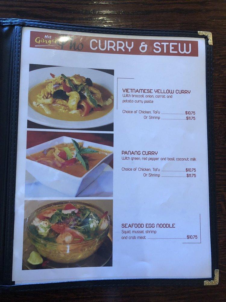 Menu at Hot Ginger Pho restaurant, Lacey