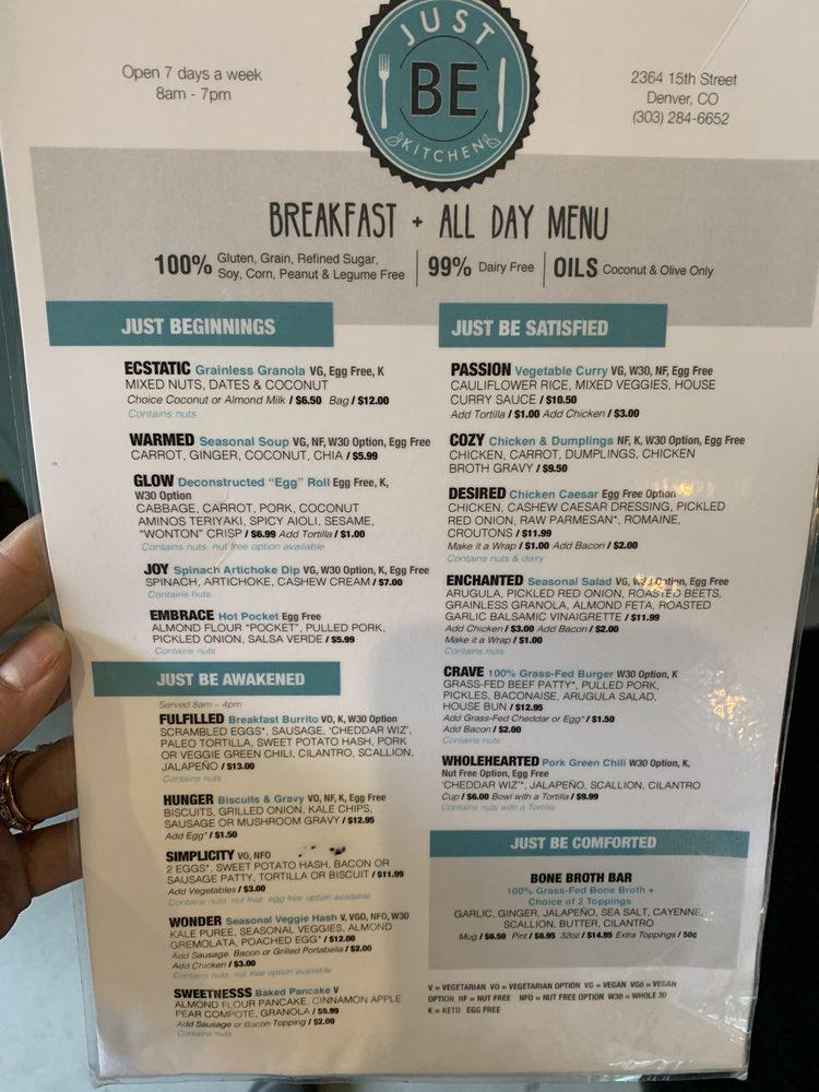 Menu at Just BE Kitchen - Lohi restaurant, Denver