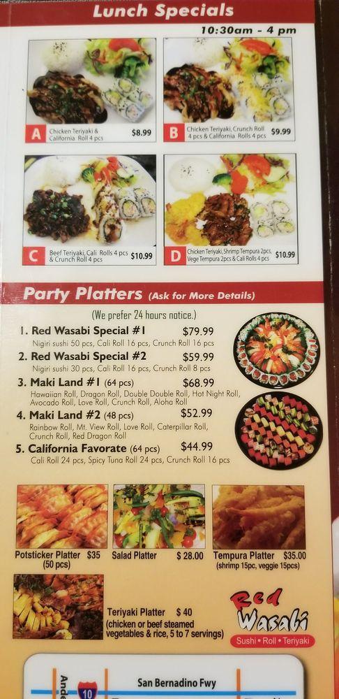 Menu at Red Wasabi restaurant, Loma Linda