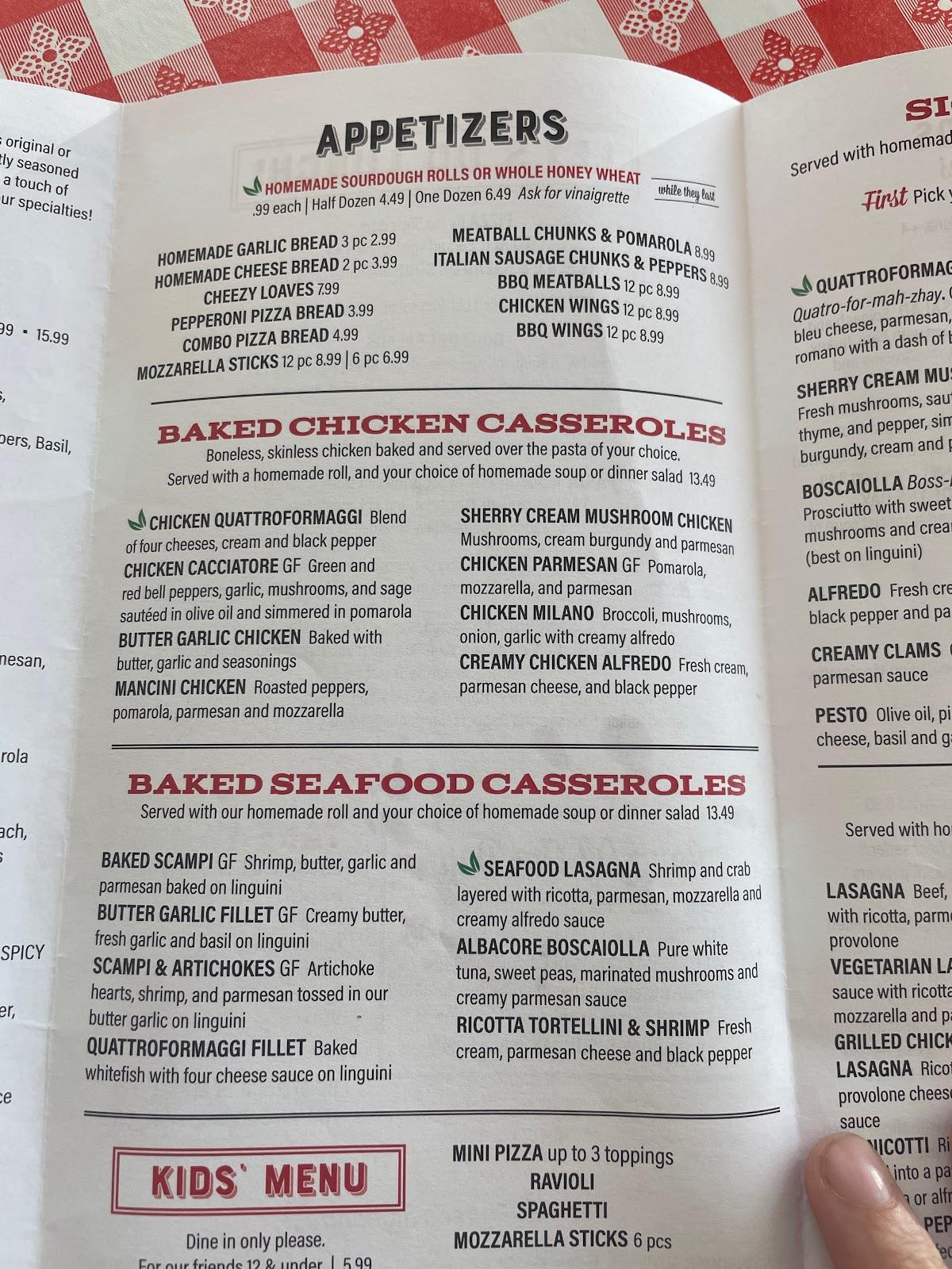 Menu at Sgt. Peffer's Cafe Italian, Omaha, Millard Ave
