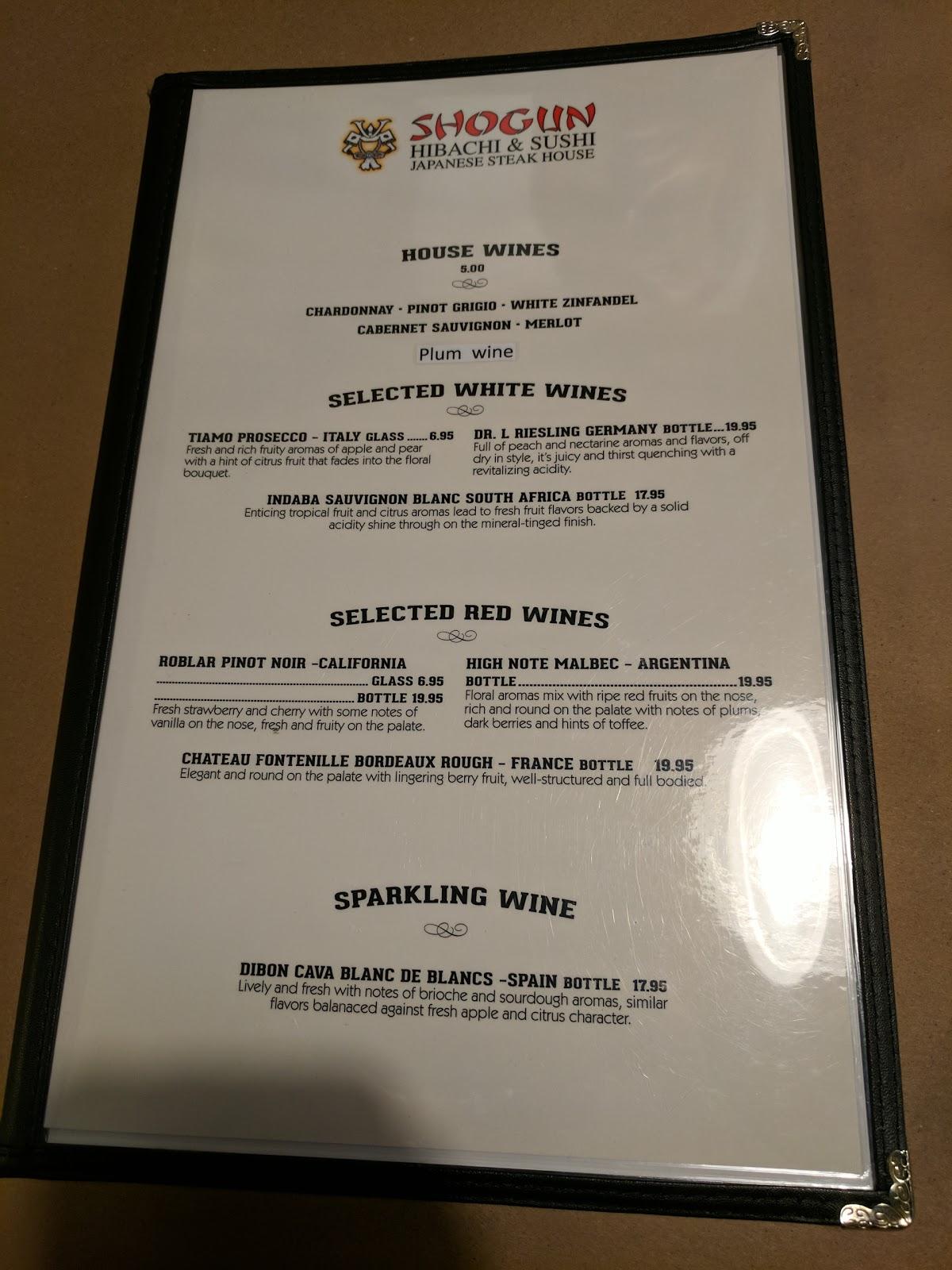 Menu at Shogun Steakhouse, Farmville, 707 N Main St