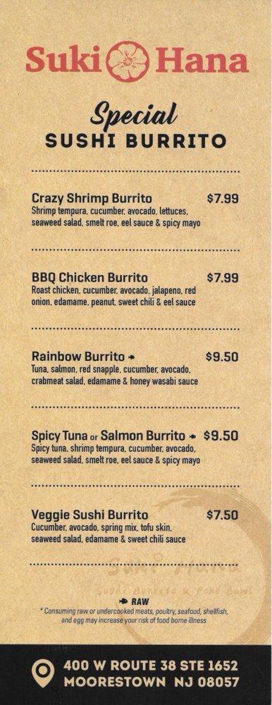 Menu at Suki Hana restaurant, Moorestown