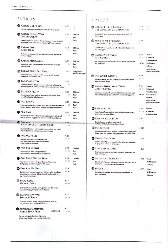 Menu at Thai Orchid Cafe - Main Street, Klamath Falls