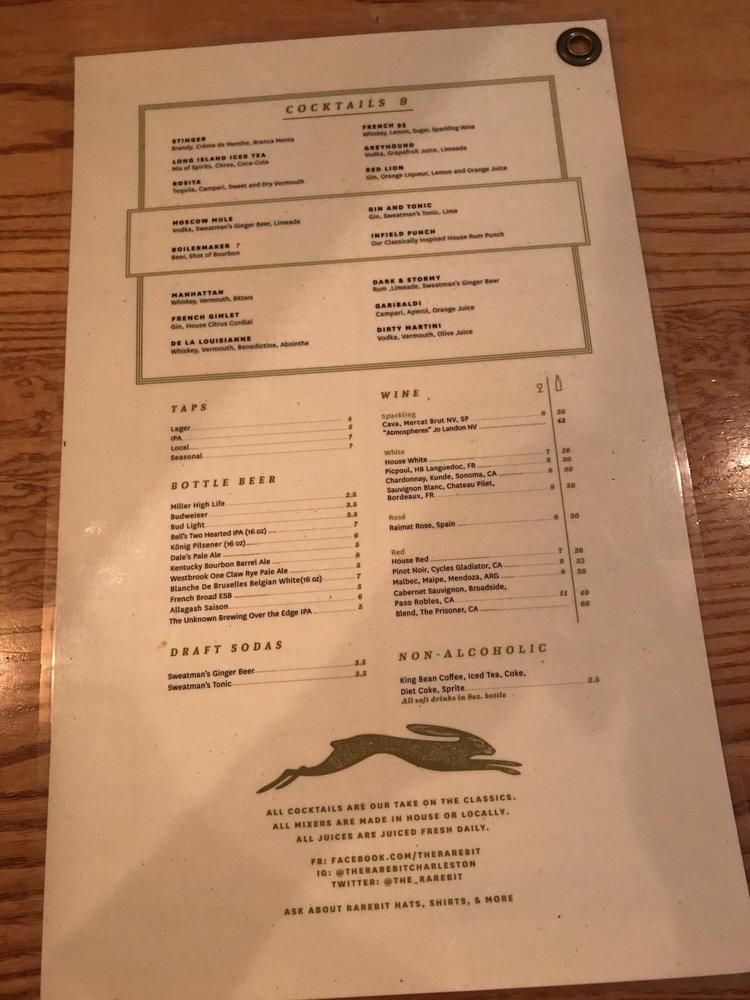 Menu at The Rarebit pub & bar, Charleston