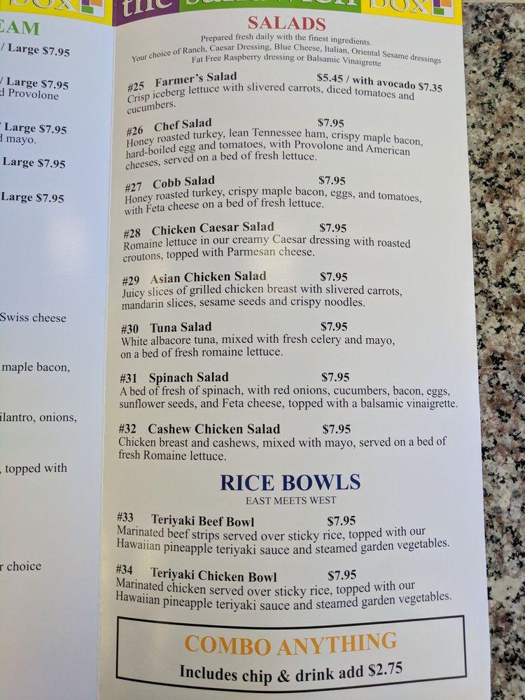 Menu at The Sandwich Box restaurant, Huntington Beach