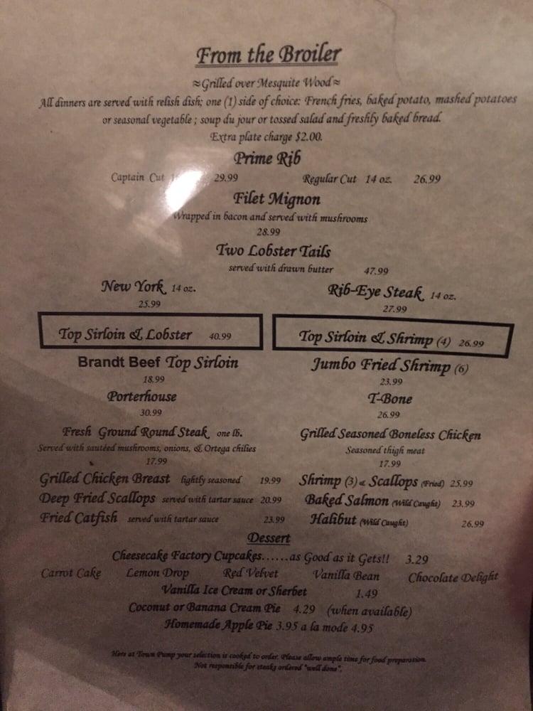 Menu at Town Pump Steakhouse, Westmorland