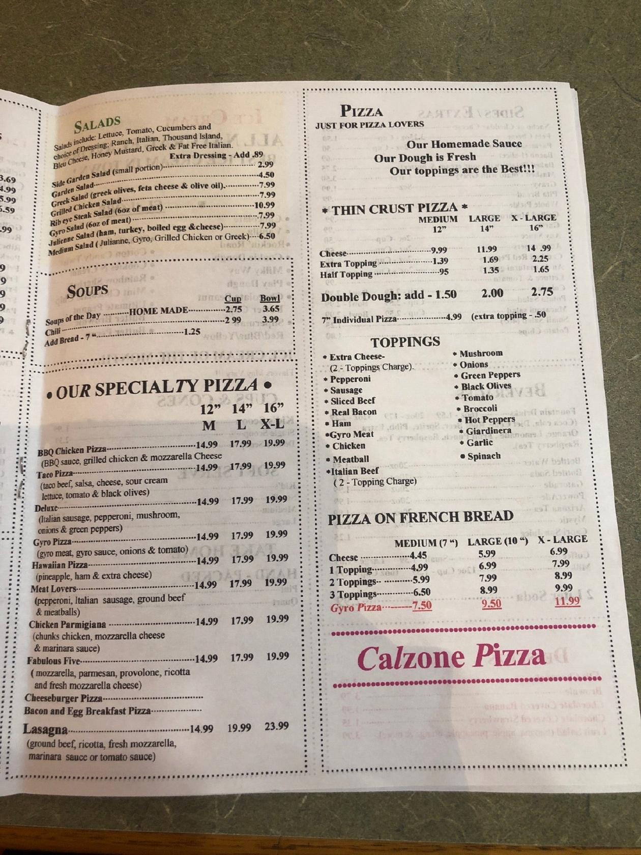 Menu at State Street Restaurant & Italian Pizza, Lockport