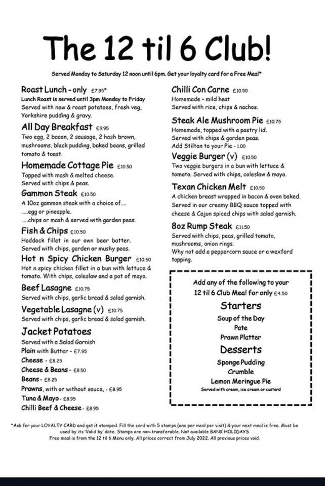 Menu at The Fox at Shipley pub & bar, Wolverhampton, Bridgnorth Rd