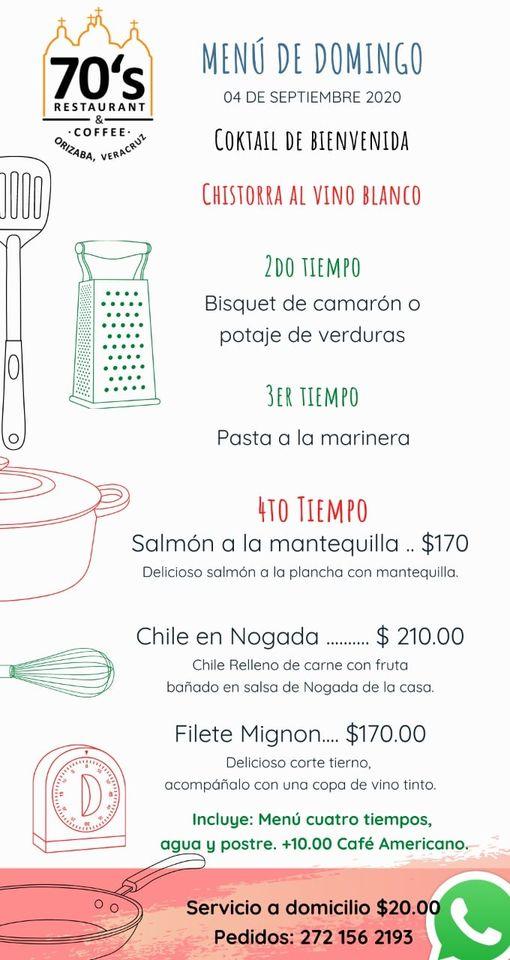 Menu at 70's Restaurant & Coffee, Orizaba