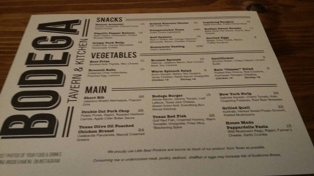 Menu at Bodega Tavern & Kitchen pub & bar, McAllen
