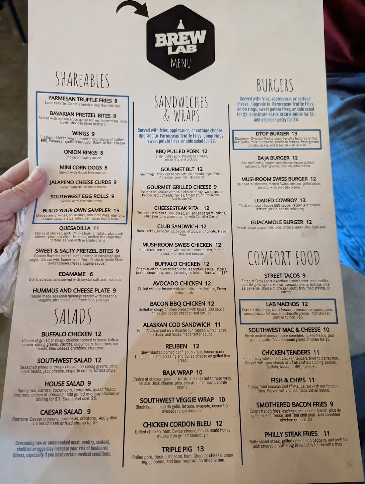 Menu at Brew Lab pub & bar, Overland Park