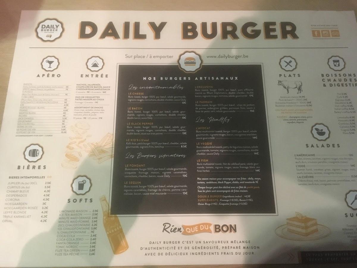 Menu at Daily Burger Namur, Namur