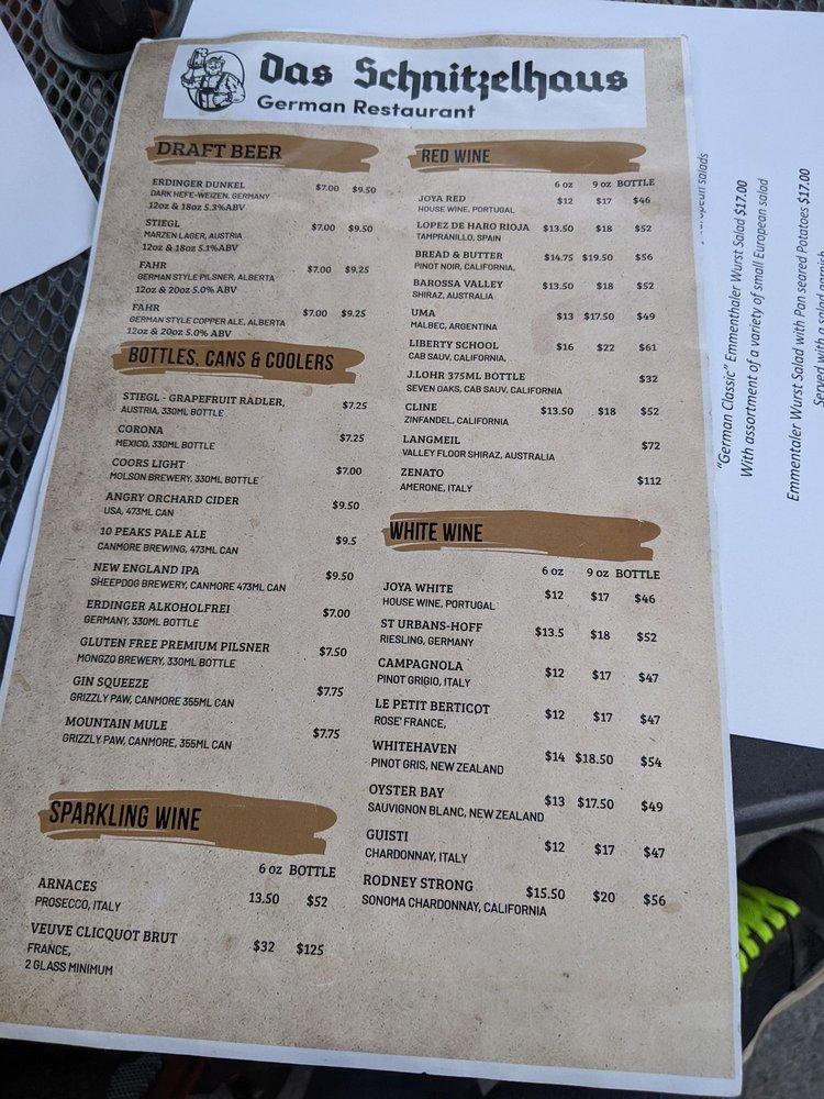 Menu at Das Schnitzelhaus pub & bar, Canmore
