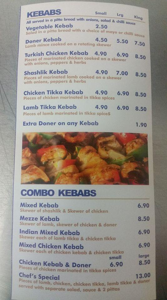 Menu at Efes Take-Away fast food, Carnoustie