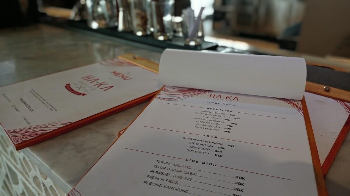 Menu at HA-KA Resto restaurant, South Jakarta