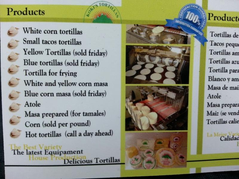 Menu at Koki's Tortillas restaurant, Columbus